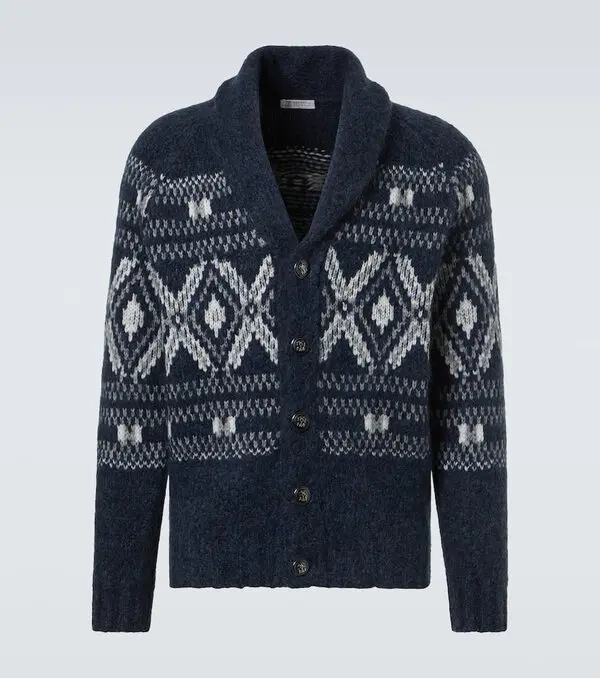 Brunello Cucinelli Fair Isle Alpaca Wool-blend Cardigan - Blue