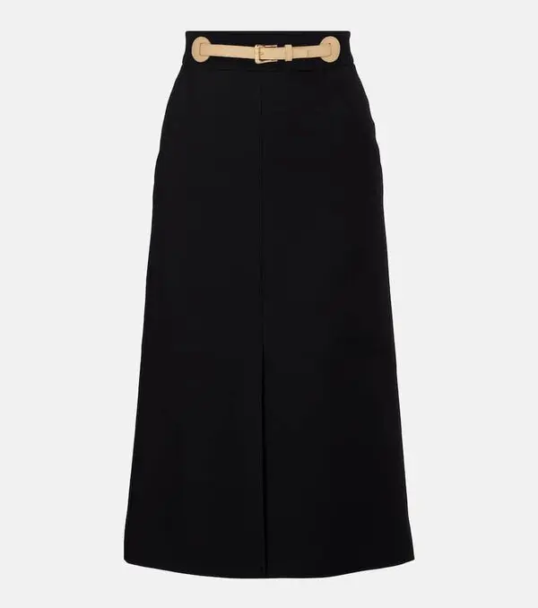 Valentino Garavani Belted Wool And Silk Midi Skirt - Black