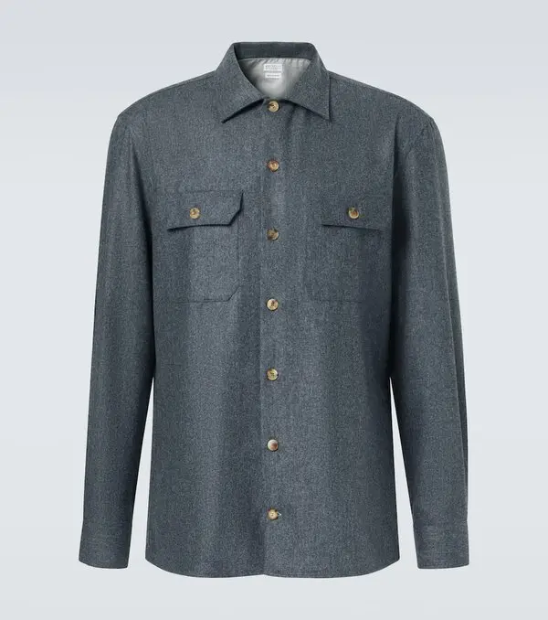 Brunello Cucinelli Virgin Wool Flannel Overshirt - Grey