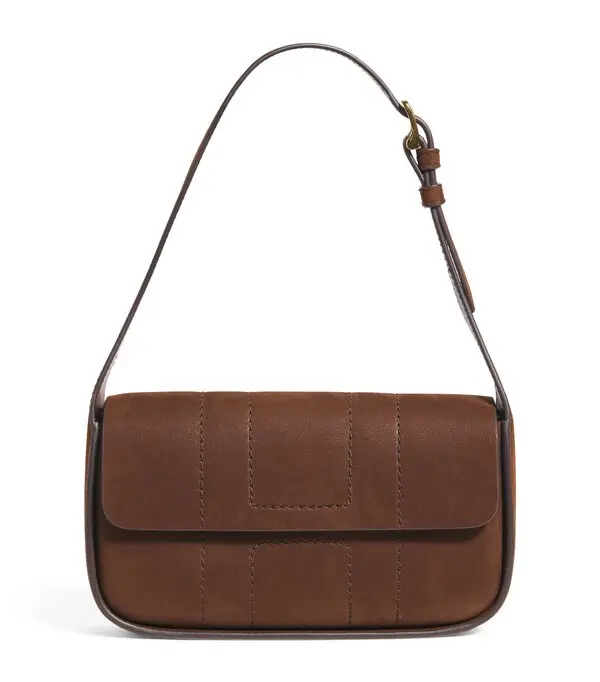 Harrods Suede Baguette Shoulder Bag - Brown