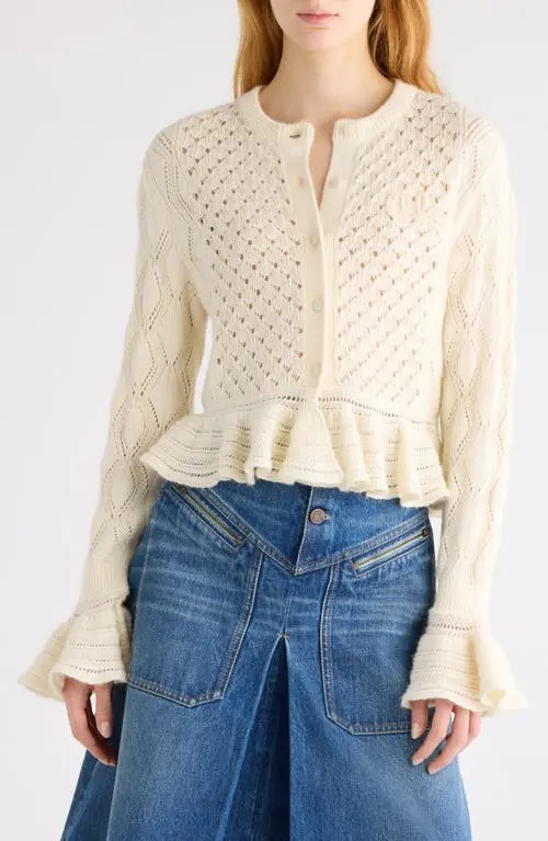 Chloé Mixed Pointelle Stitch Cardigan - Iconic Milk