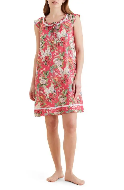 PAPINELLE Clara Flutter Neck Cotton Nightgown - Geranium