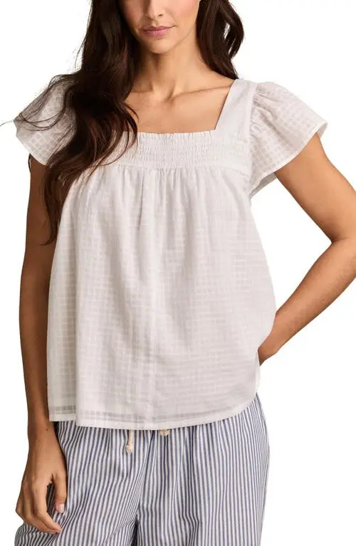 Lucky Brand Smocked Square Neck Peasant Top - Bright White