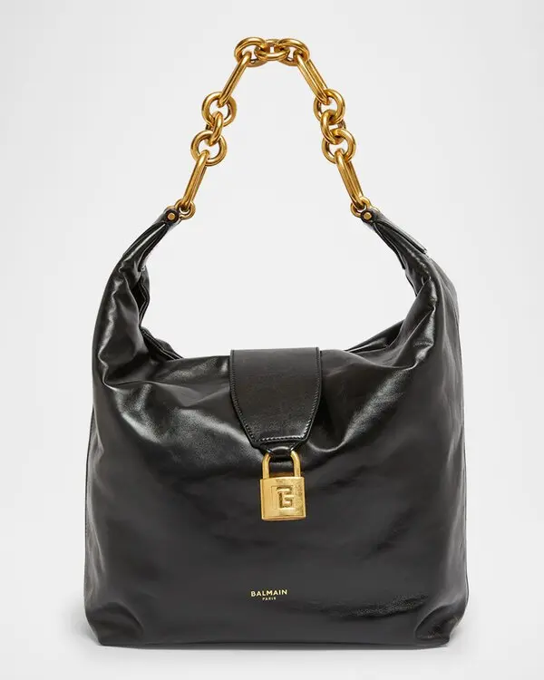 Balmain Sync Hobo Bag In Calfskin Leather - 0pa Noir