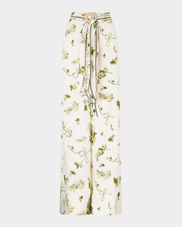 Camilla Printed Wide-leg Pants With Belt
