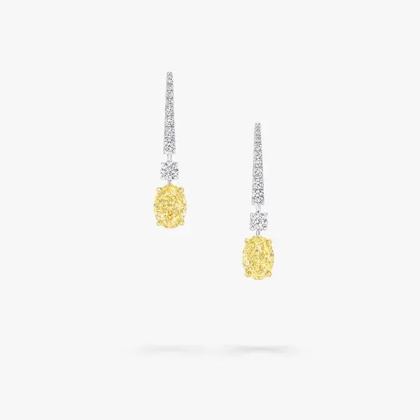 Graff Oval Yellow Diamond Solitaire Drop Earrings