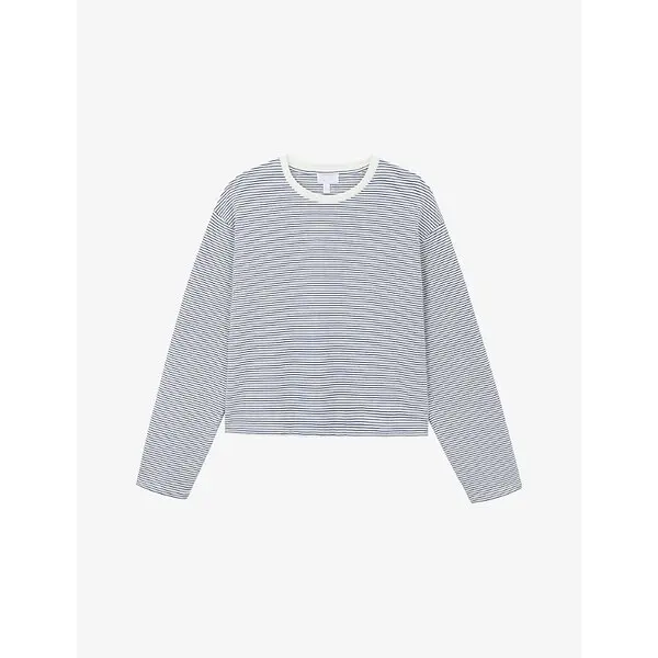 THE WHITE COMPANY Stripe-print Oversized Stretch Cotton-jersey Top - White/navy