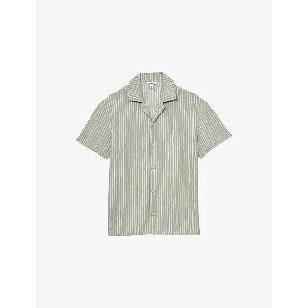 REISS Max Textured-stripe Stretch-woven Shirt - Sage White