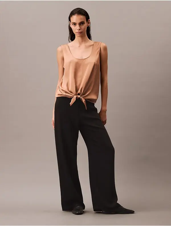 Calvin Klein Crushed Satin Tie Front Tank Top - Tea Time