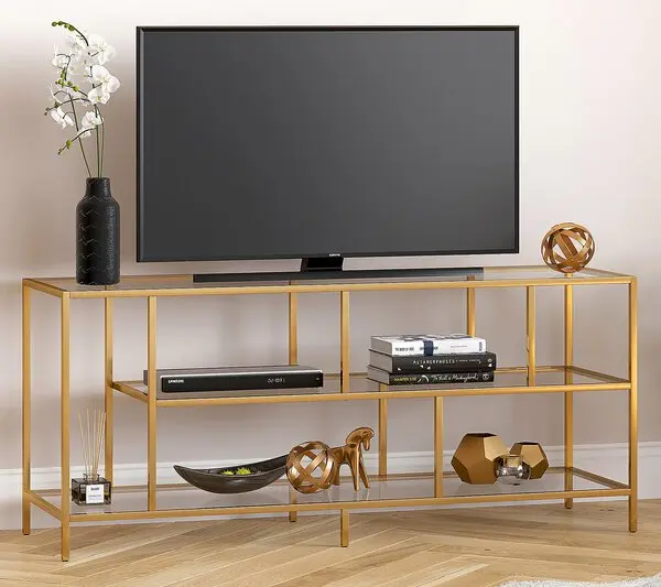 HUDSON&CANAL Winthrop Rectangular Tv Stand Withglass Shelves