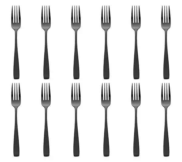 GODINGER Set Of 12 Chisel Matte Black 18/0 Ss Dinner Forks