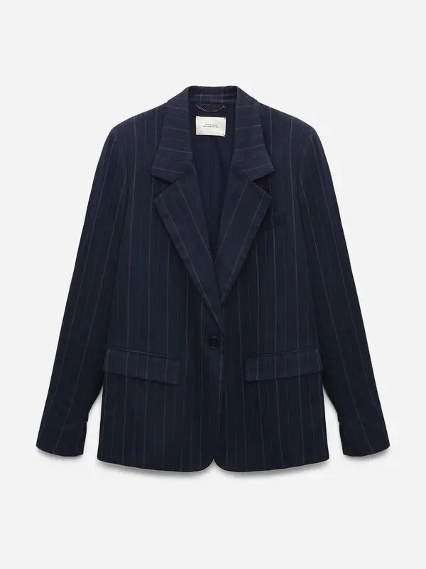Dorothee Schumacher Pinstripe Linen-blend Blazer - Midnight Blue