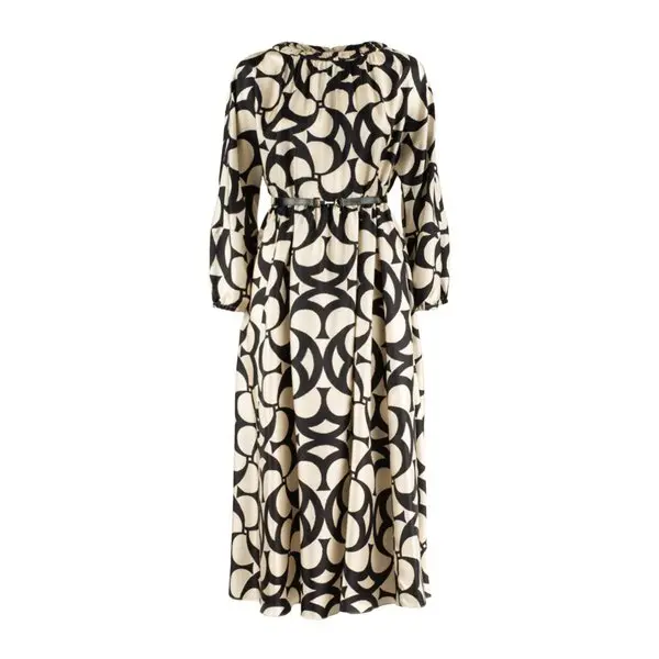 Max Mara Printed Silk Flared Dress - White, Black