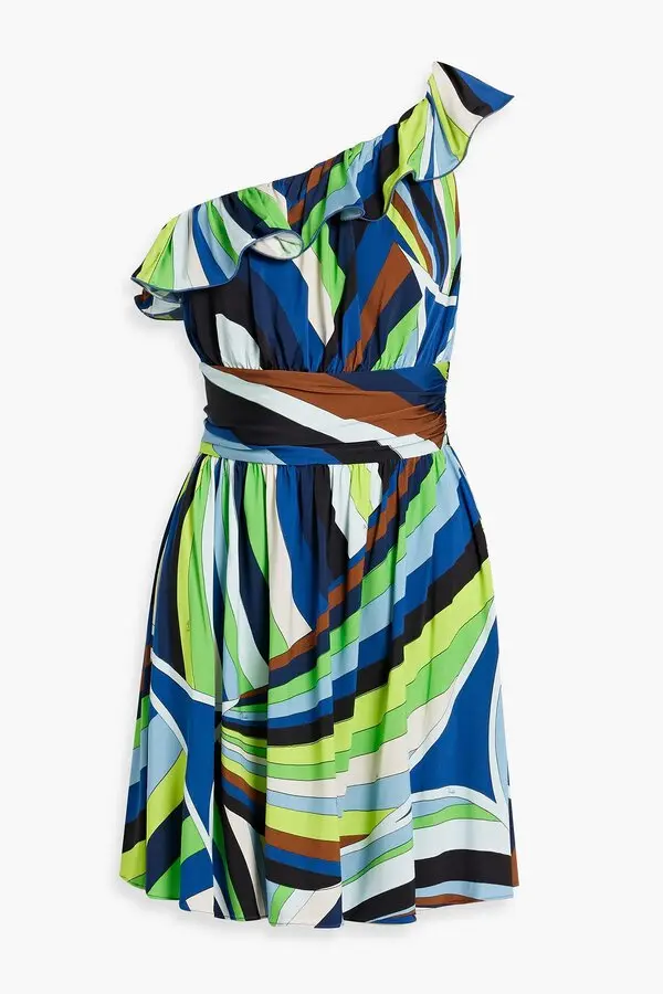 Emilio Pucci One-shoulder Ruffled Printed Mini Dress