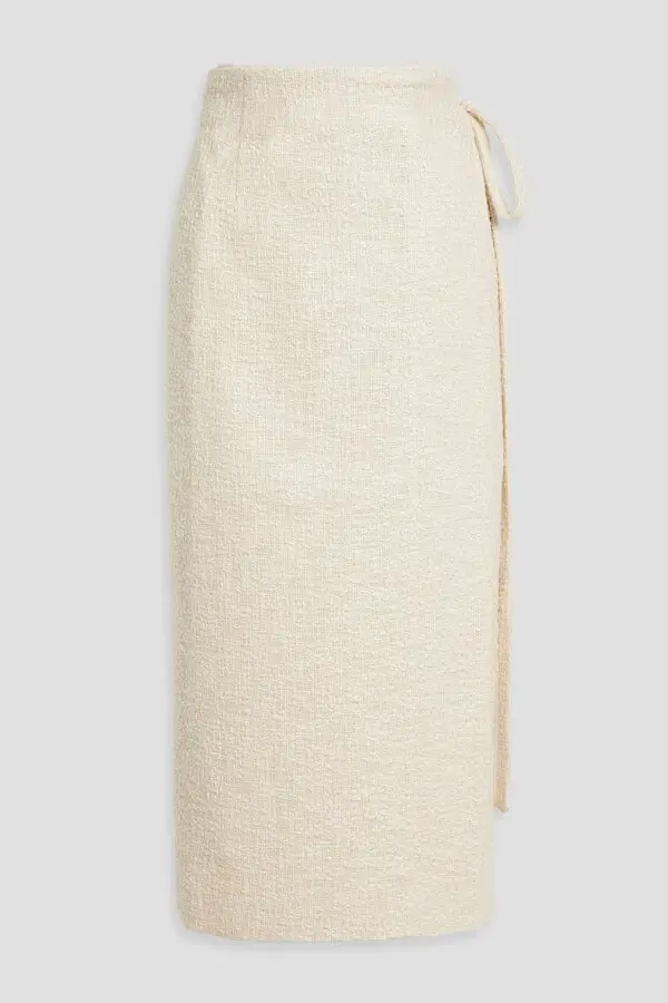 Another Tomorrow Cotton-tweed Midi Wrap Skirt