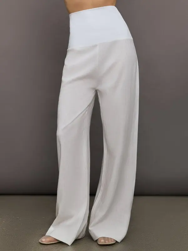 Carbon38 Fold Waist Linen Wide Leg Pants