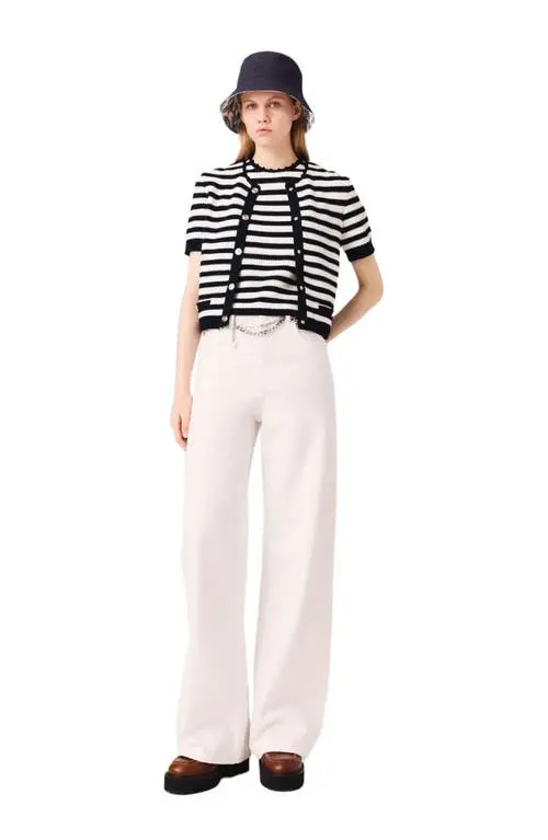 Maje Crochet Striped Cardigan - White/navy