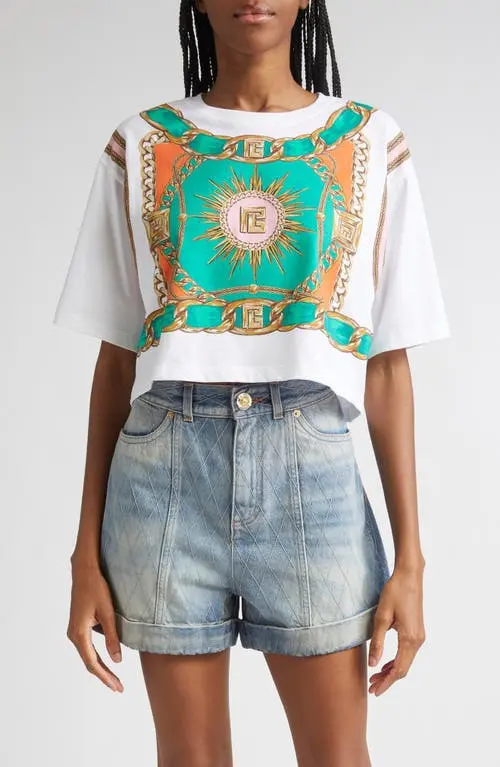 Balmain Foulard Print Crop T-shirt