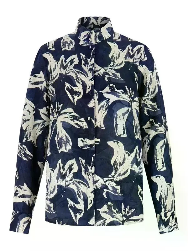 Shanghai Tang Floral Print Button-up Shirt - Blue