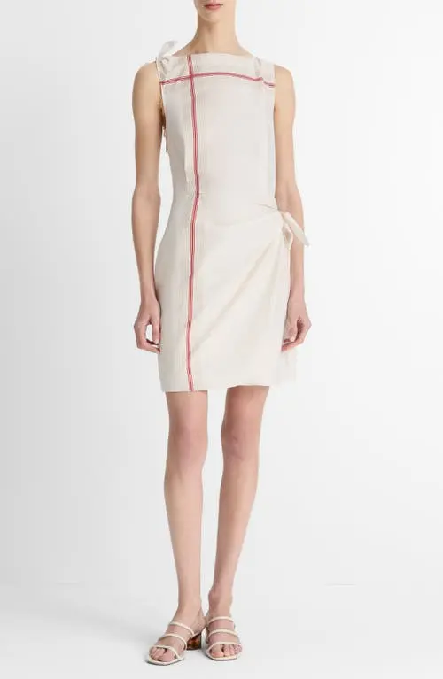 Vince Handkerchief Stripe Cotton Blend Sheath Dress - Oat Shell/brick Rose