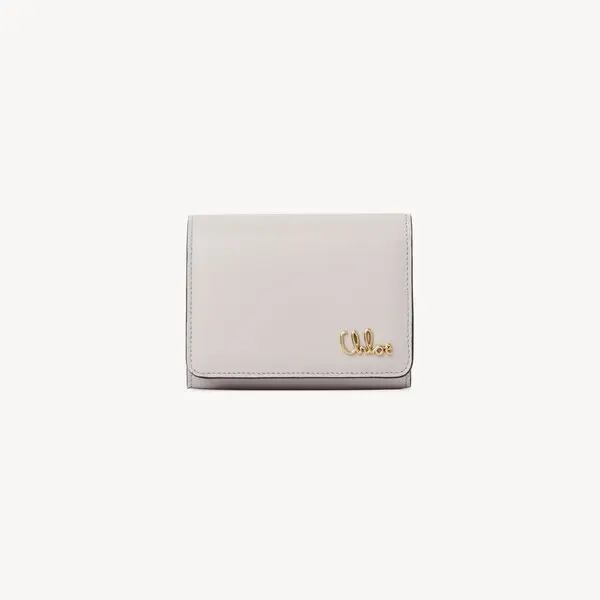 Chloé Small Iconic Tri-fold With Coin Pocket In Grained Leather - Grey