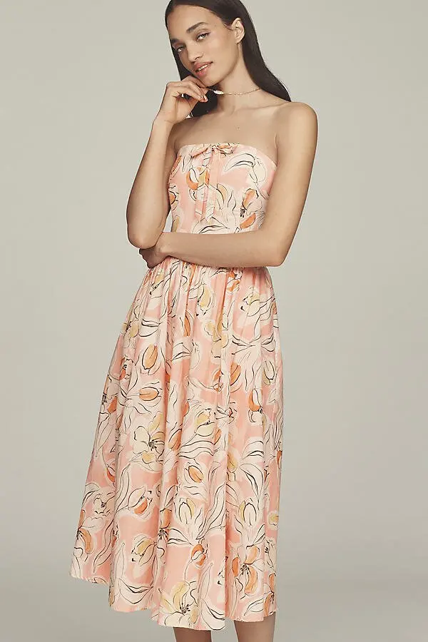 HUTCH Strapless Pleated A-line Midi Dress