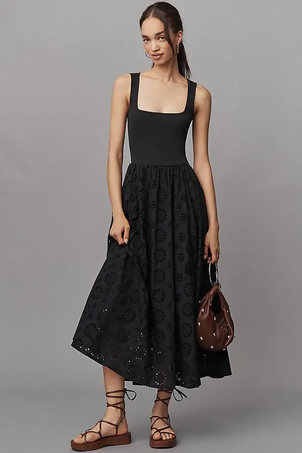 Paige Sleeveless Eyelet Midi Dress - Black