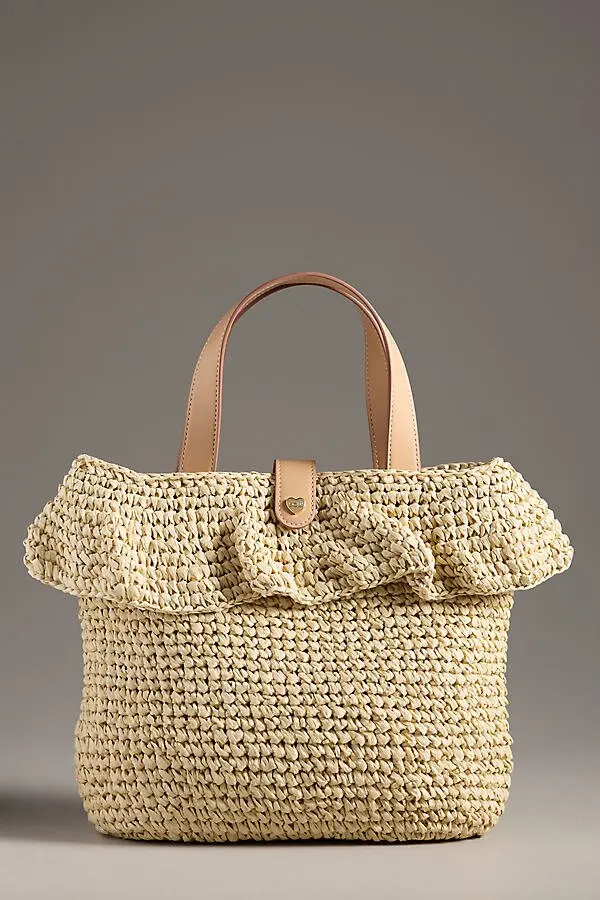 Stoney Clover Lane Raffia Ruffle Tote - Natural