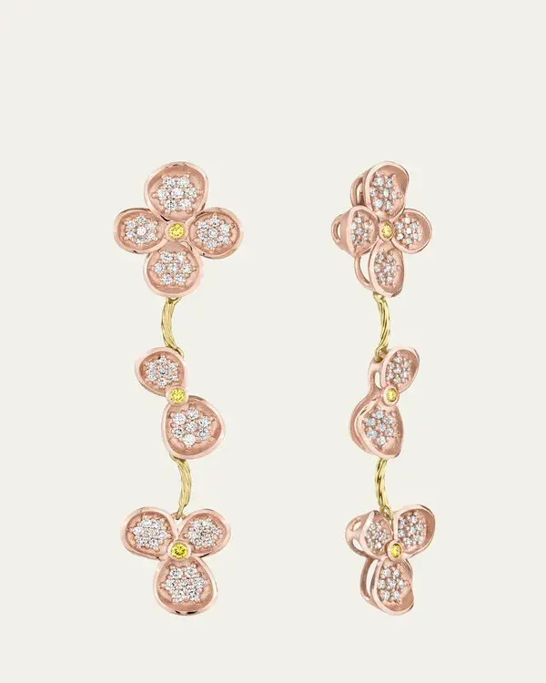 Paul Morelli 18k Pink Gold Diamond Forget Me Not Dangle Earrings