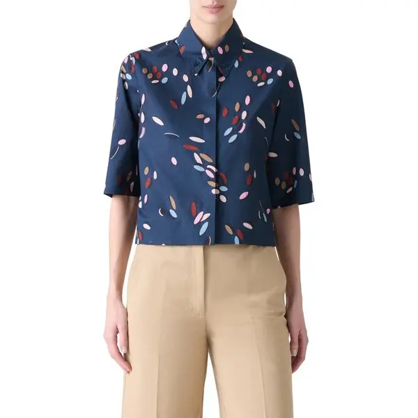 Akris Dropping Dots Cropped Button-down Shirt - Ink-multicolor