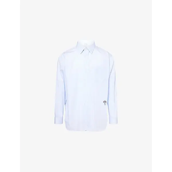 Bottega Veneta Stripe-print Graphic-embroidered Cotton-poplin Shirt - White Blue