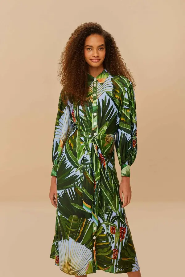 Farm Rio Blue Amazonia Forest Lenzing™ Ecovero™ Viscose Midi Dress