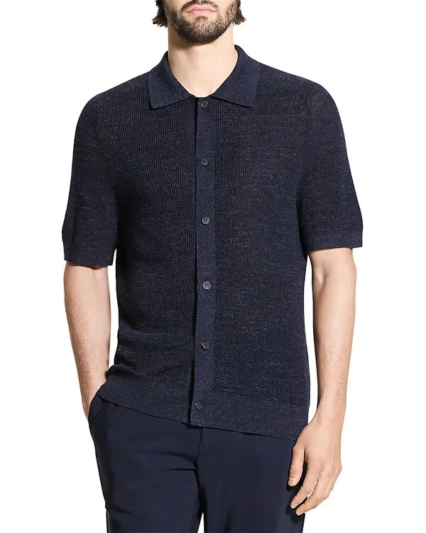Theory Short Sleeve Linen Button Down Shirt - Baltic