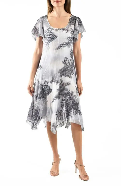 Komarov Flutter Sleeve Charmeuse & Chiffon Cocktail Dress