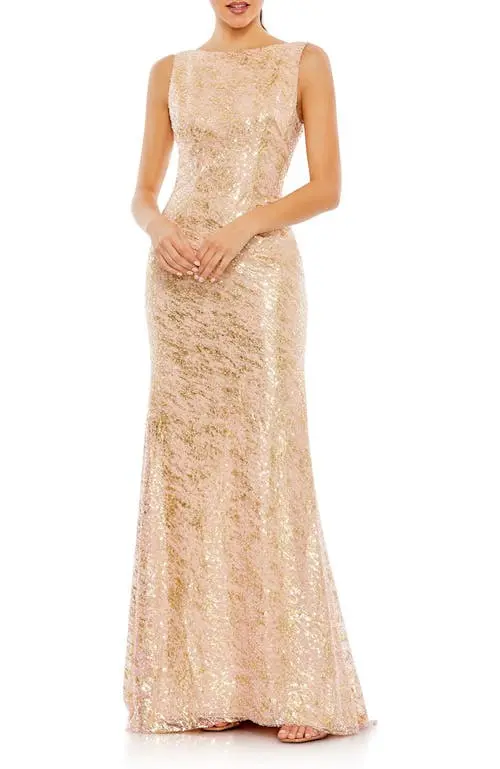 Mac Duggal Sleeveless High Neck Sequin Gown