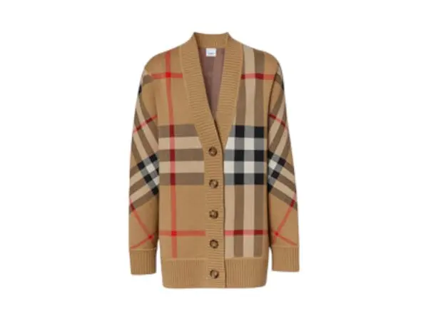 Burberry Oversized Check Cardigan - Parchment Cream