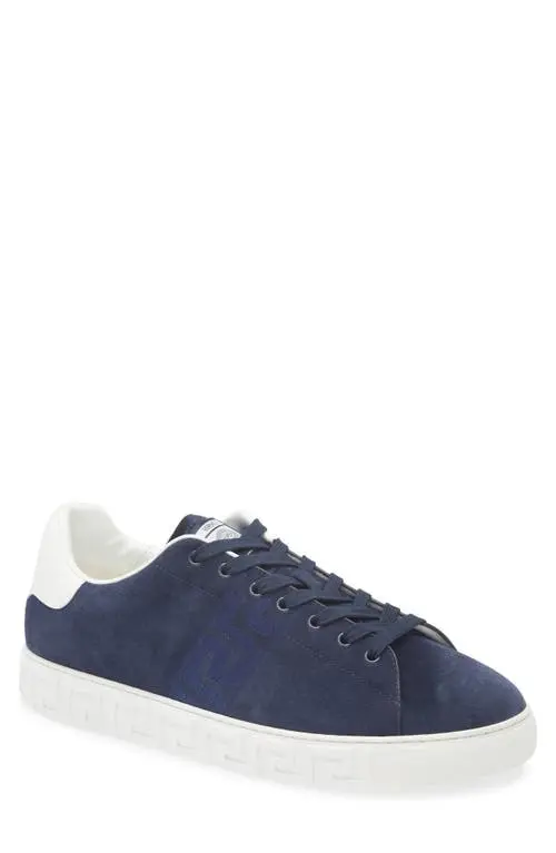 Versace Greca Suede Low Top Sneakers - Navy White