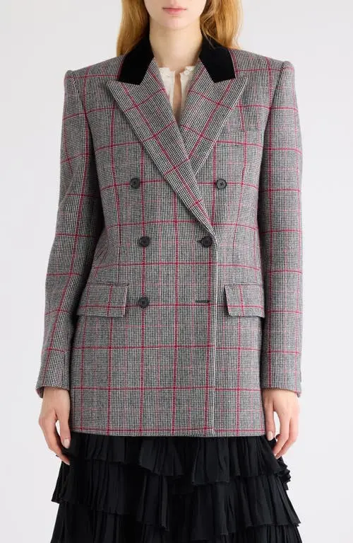 Chloé Double-breasted Plaid Virgin Wool Blazer - Black/ White