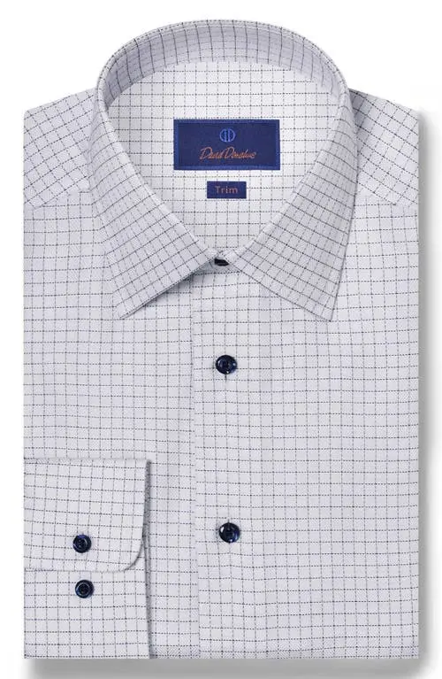 David Donahue Trim Fit Check Cotton Dobby Dress Shirt - White/ Navy