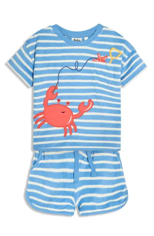 JOJO MAMAN BEBE Crab Appliqué Stripe Terry Cloth T-shirt & Drawstring Shorts Set
