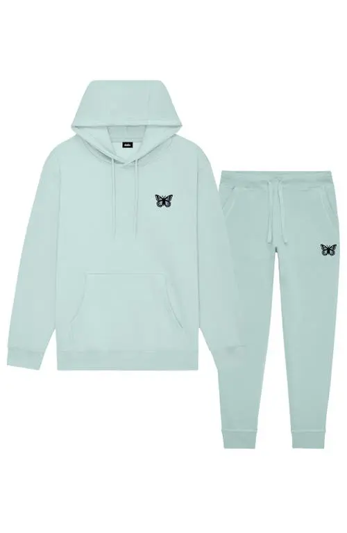 DALIX Butterfly Embroidered Fleece Sweatsuit Set - Sea Foam