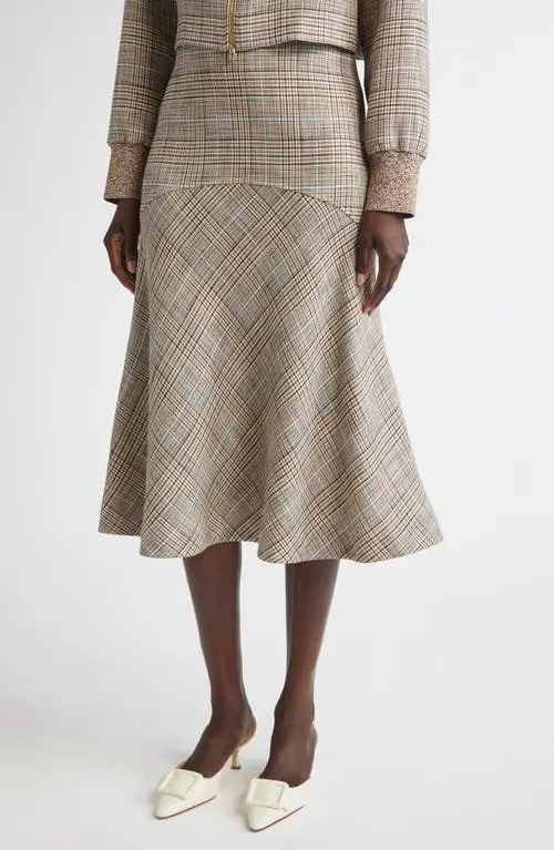 St. John Prince Of Wales Plaid Midi Skirt - Camel/ Ecru/ Mouline