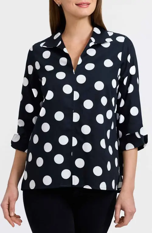 Foxcroft Agnes Dot Print Popover Top - Black/ White