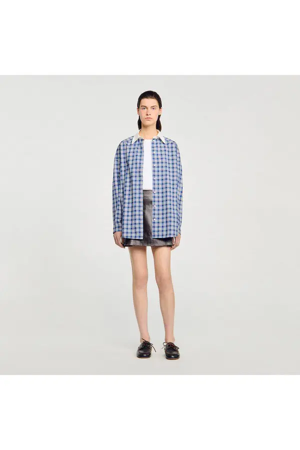 Sandro Rhinestone Checkered Shirt