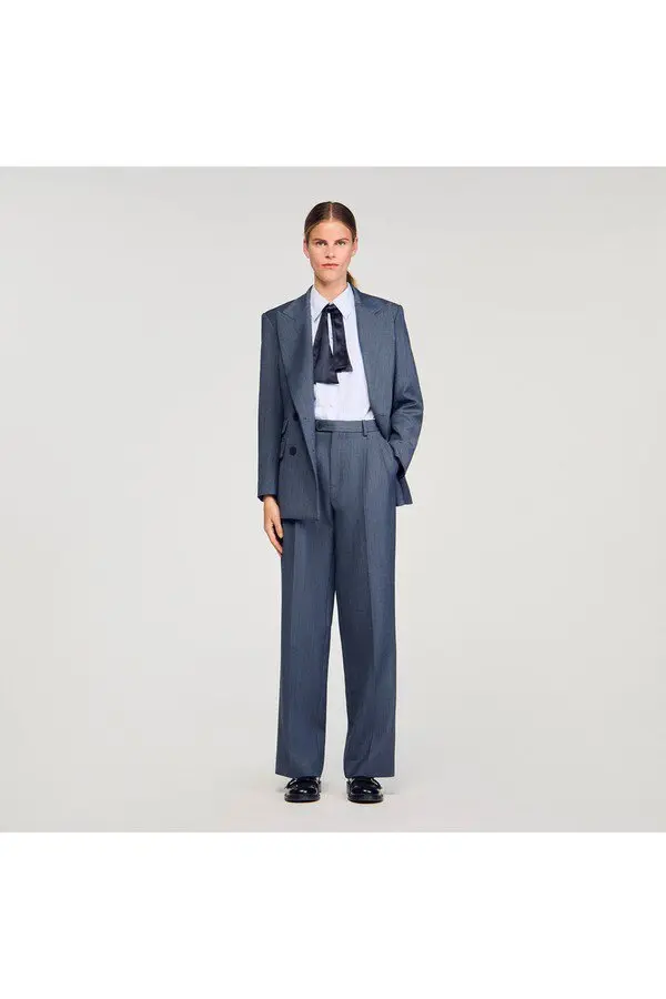 Sandro Striped Wide-leg Trousers - Blue