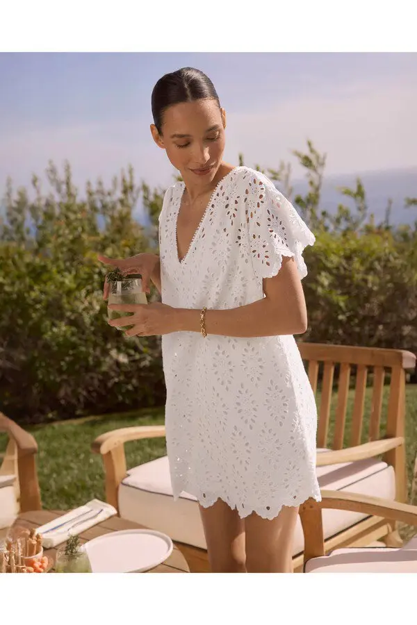 Splendid Eyelet V-neck Dress - White