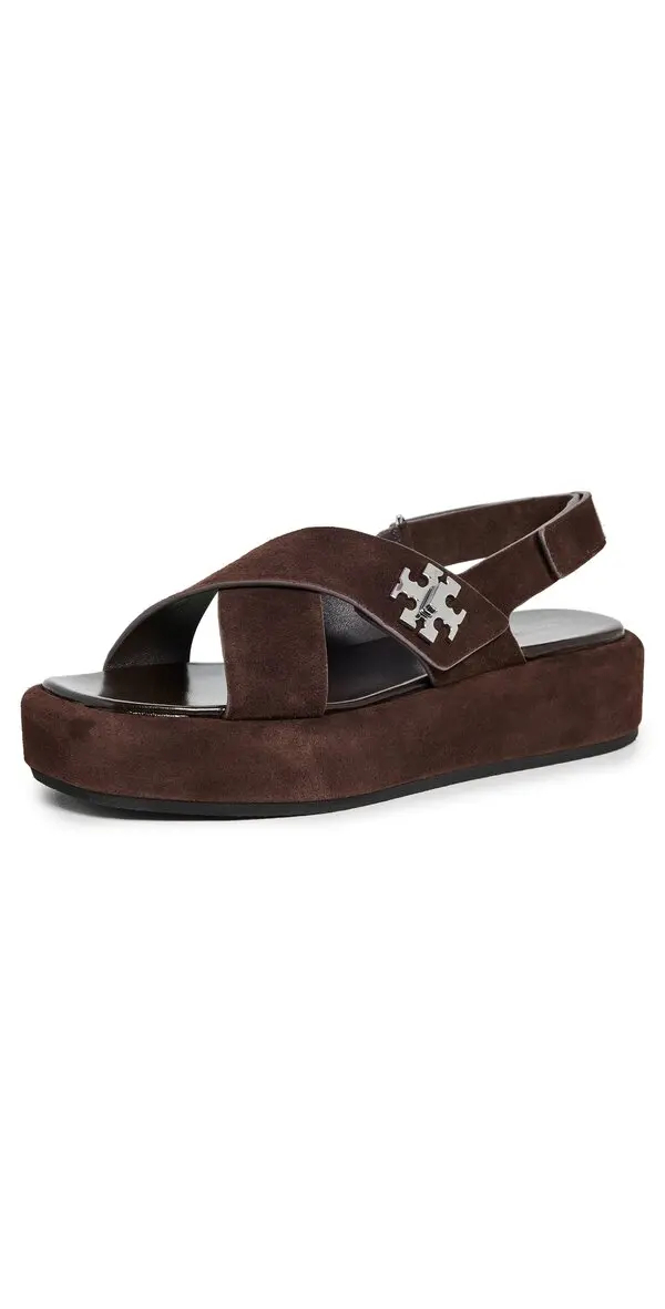 Tory Burch T Lock Platform Sandals - Dark Cocoa