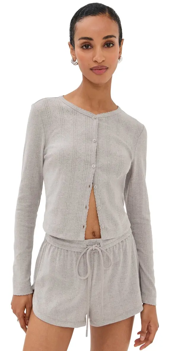 LE BOP Audrey Pointelle Cardigan - Heather Grey