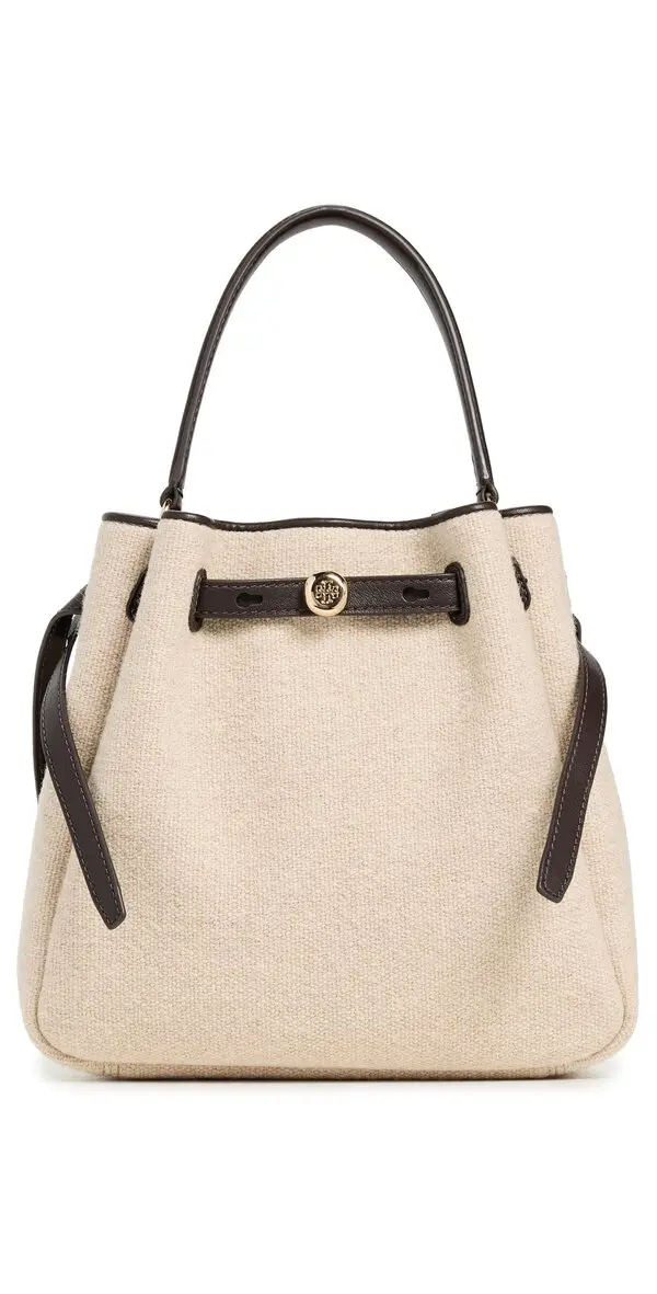 Tory Burch Romy Canvas Bucket Bag - Cafe Latte