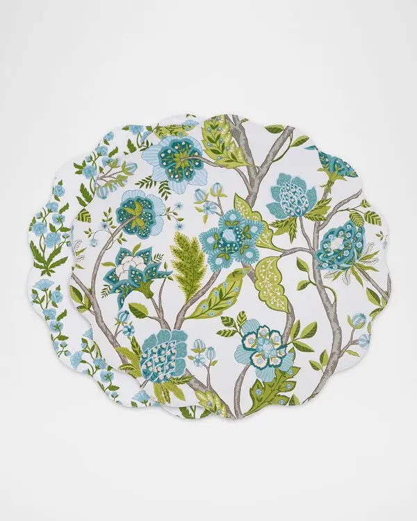BEATRIZ BALL Vida Blooms & Branches Reversible Round Placemats, Set Of 4 - Teal/green